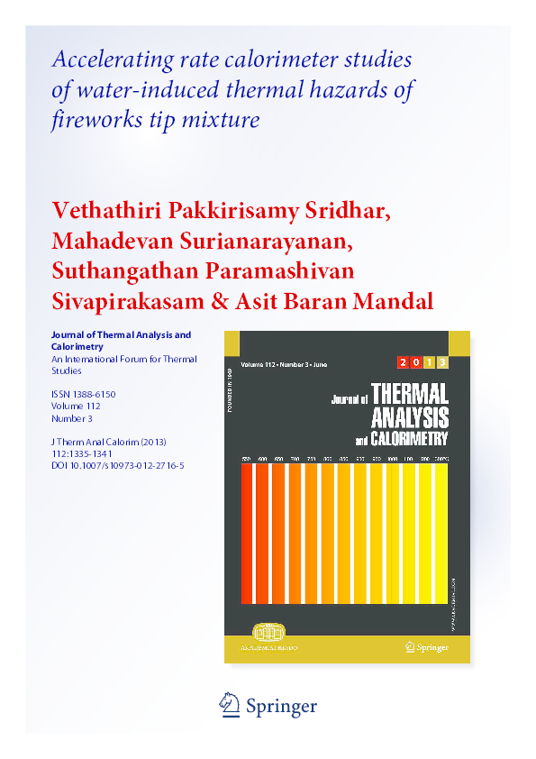 (PDF) Accelerating rate calorimeter studies of water-induced thermal ...