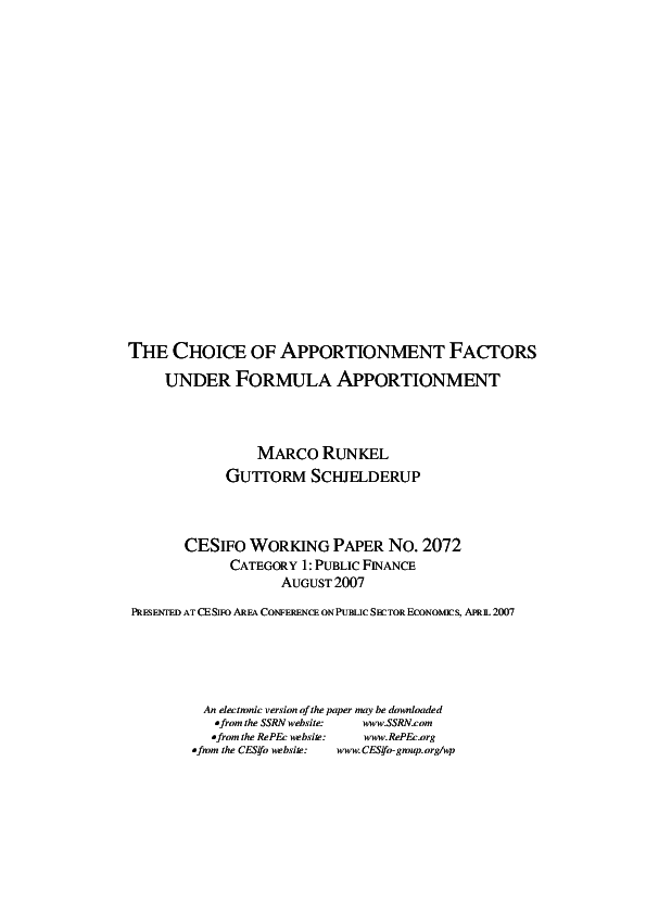 (PDF) THE CHOICE OF APPORTIONMENT FACTORS UNDER FORMULA APPORTIONMENT*
