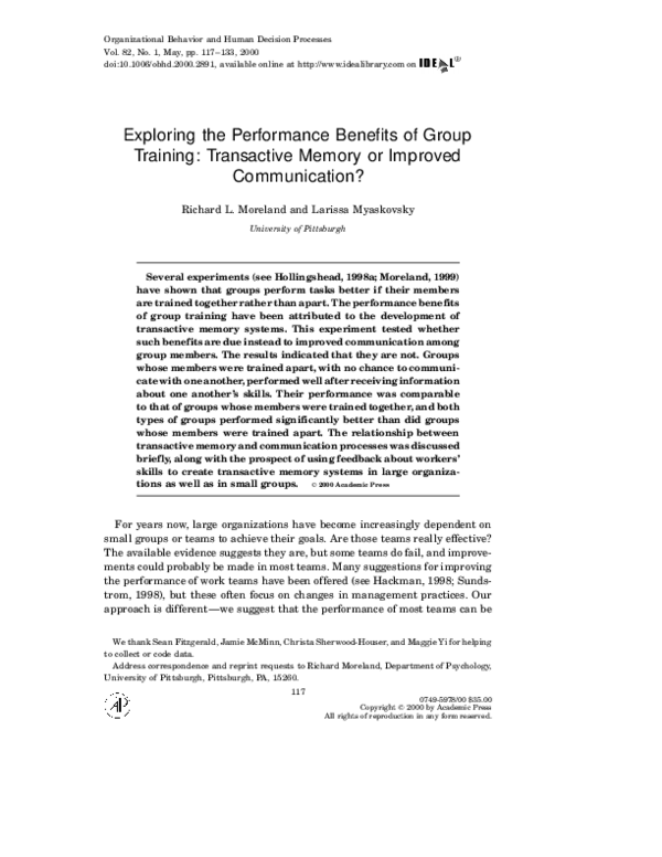 (PDF) Exploring the Performance Benefits of Group Training: Transactive Memory or Improved ...