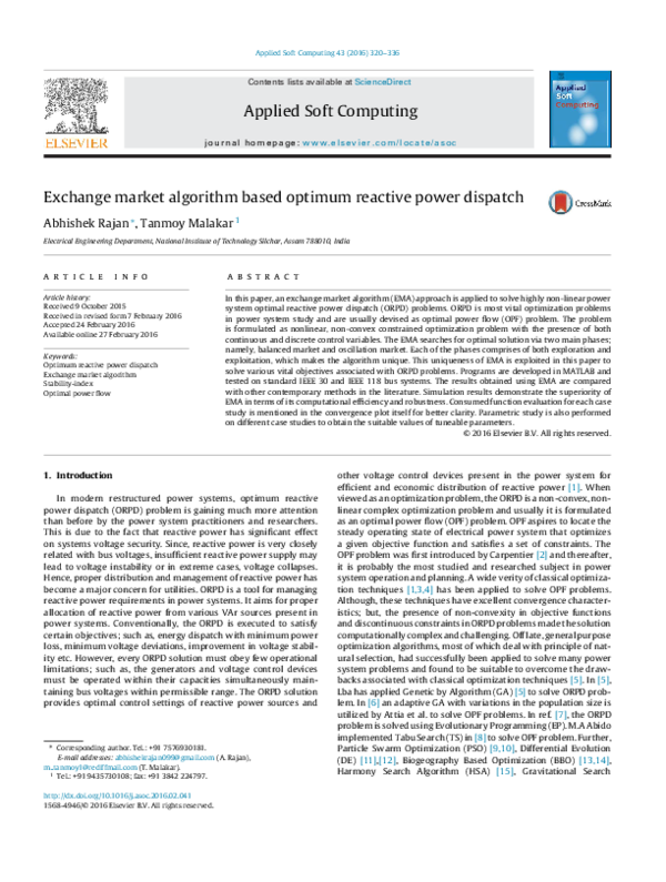 (PDF) Optimal Reactive Power Dispatch via EMA