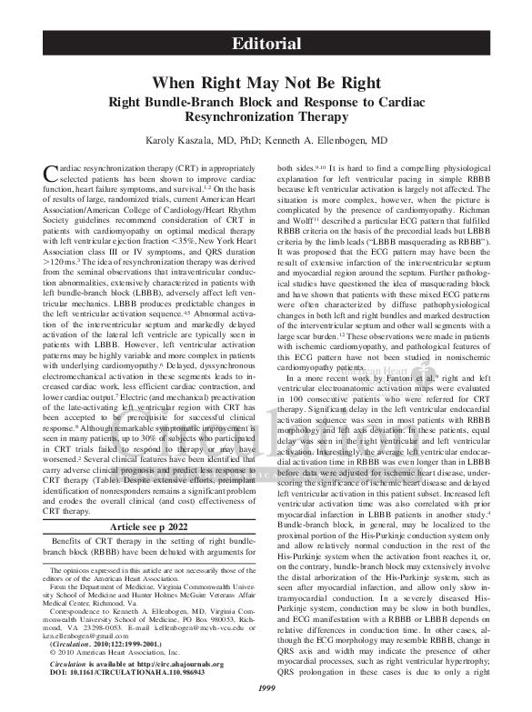 (PDF) When Right May Not Be Right: Right Bundle-Branch Block and ...