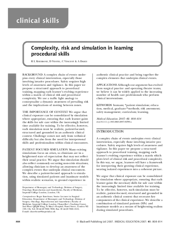 (PDF) Complexity, risk and simulation in learning procedural skills