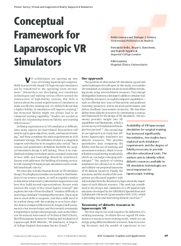 (PDF) Conceptual Framework for Laparoscopic VR Simulators