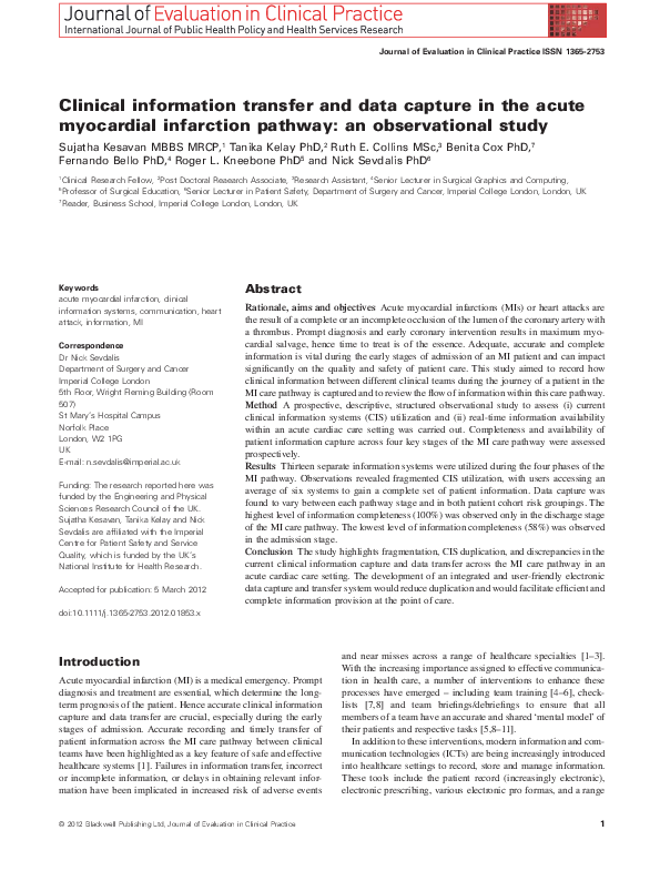 (PDF) Clinical information transfer and data capture in the acute ...