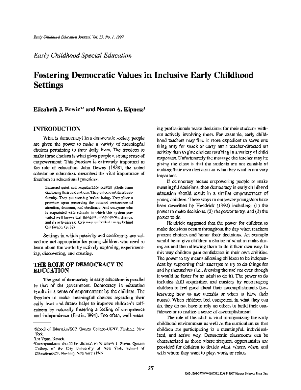 (PDF) Fostering democratic values in inclusive early childhood settings