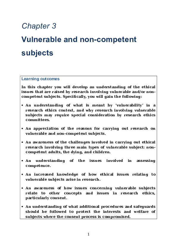 (DOC) EU Textbook on Ethics in Research Chapter 3 Vulnerable and Non ...