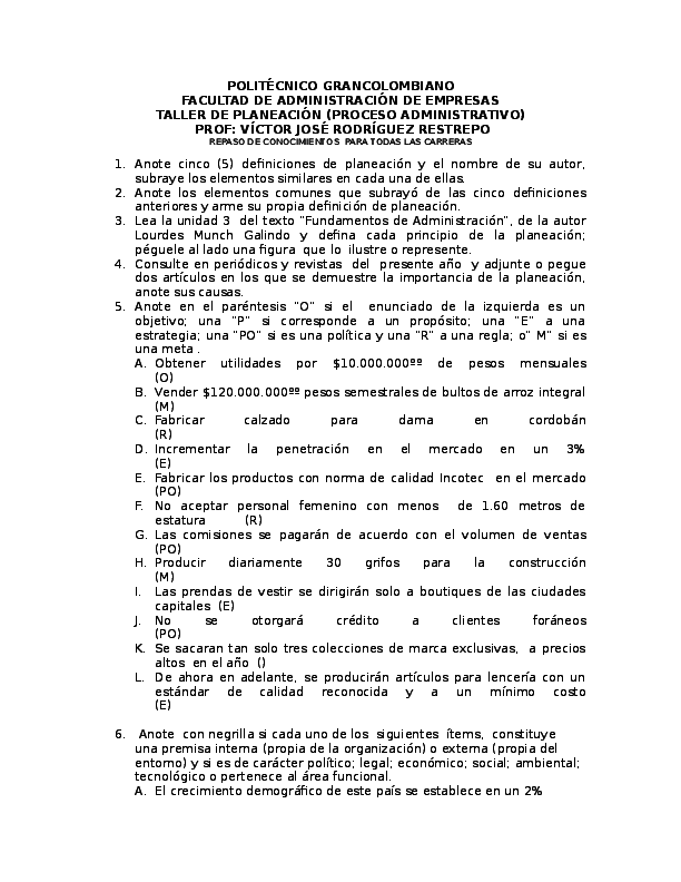 Doc Taller De Planeación Proceso Administrativo