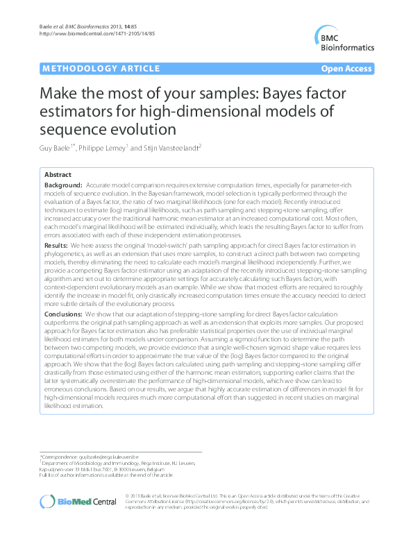 (PDF) Make the most of your samples: Bayes factor estimators for high-dimensional models of ...