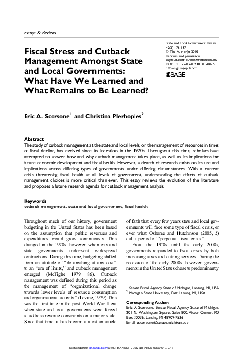 (PDF) Fiscal Stress and Cutback Management Amongst State and Local ...