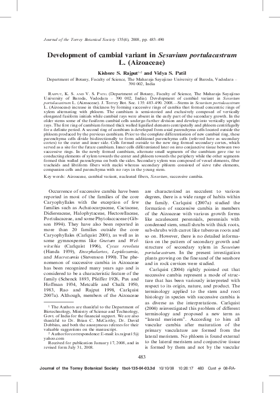 (PDF) Development of Cambial Variant in Sesuvium portulacastrum L ...