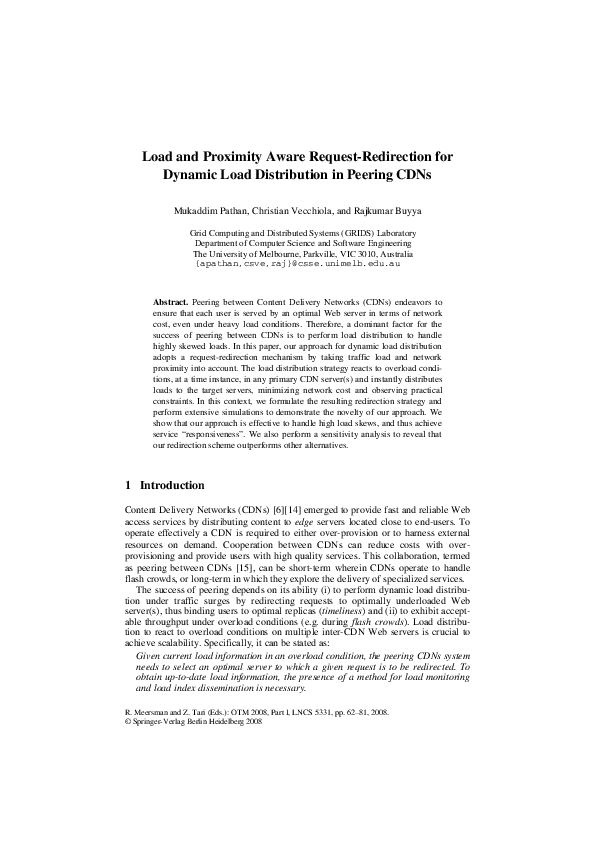(PDF) Load and Proximity Aware Request-Redirection for Dynamic Load Distribution in Peering CDNs