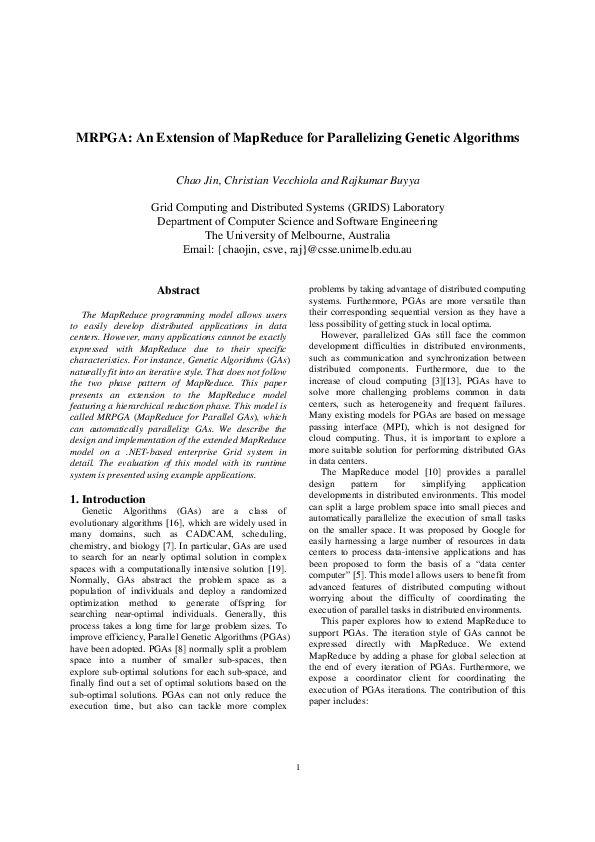 (PDF) MRPGA: An Extension of MapReduce for Parallelizing Genetic Algorithms