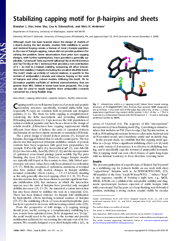 (PDF) Stabilizing capping motif for -hairpins and sheets