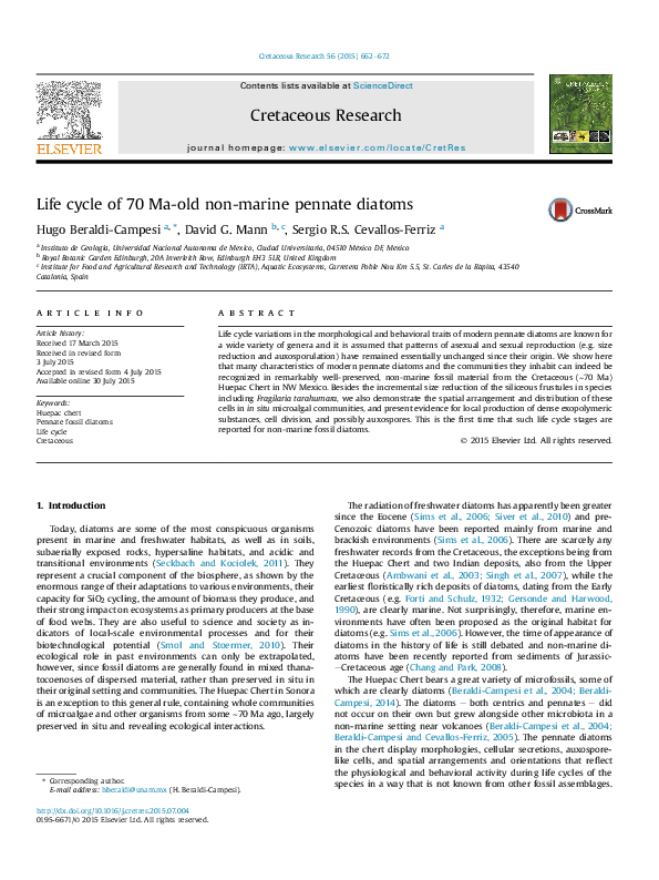 (PDF) Life cycle of 70 Ma-old non-marine pennate diatoms