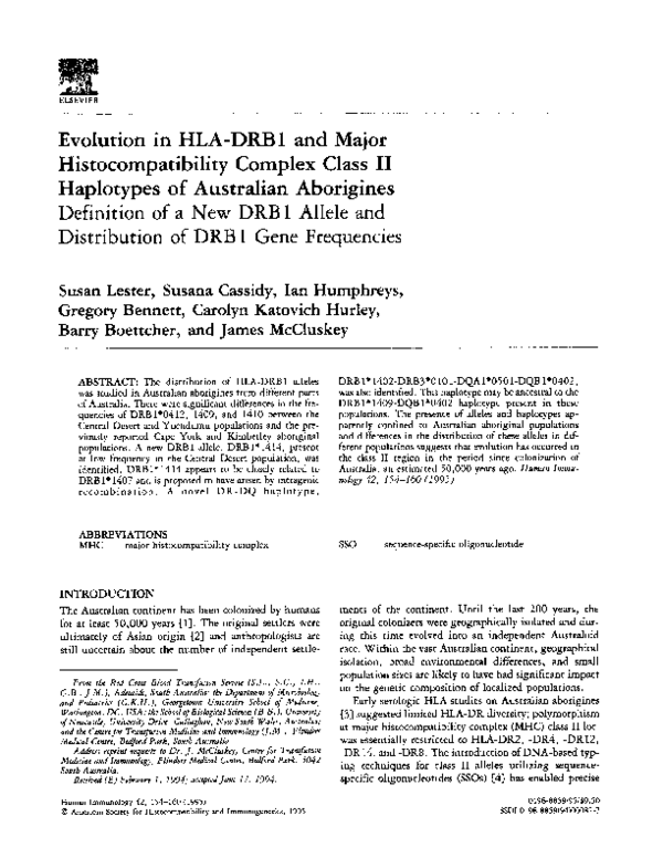 (PDF) Evolution in HLA-DRB1 and major histocompatibility complex class ...