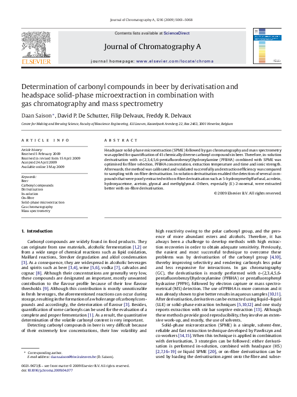 Pdf Determination Of Carbonyl Compounds In Beer By Derivatisation And Headspace Solid Phase