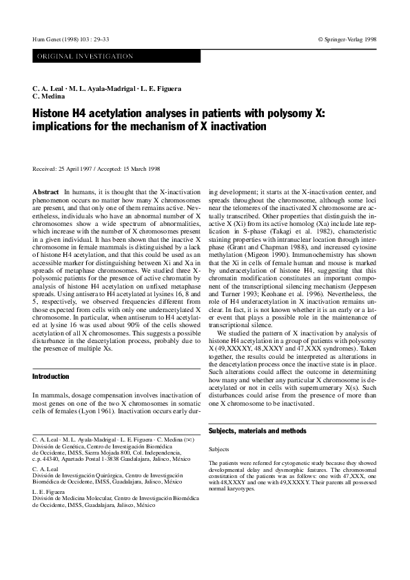 (PDF) Histone H4 acetylation analyses in patients with polysomy X ...