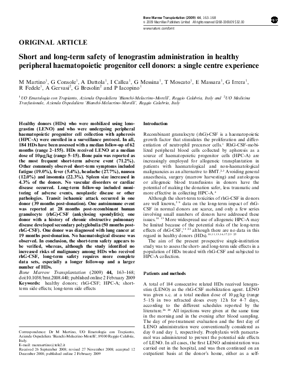 (PDF) Short and long-term safety of lenograstim administration in ...