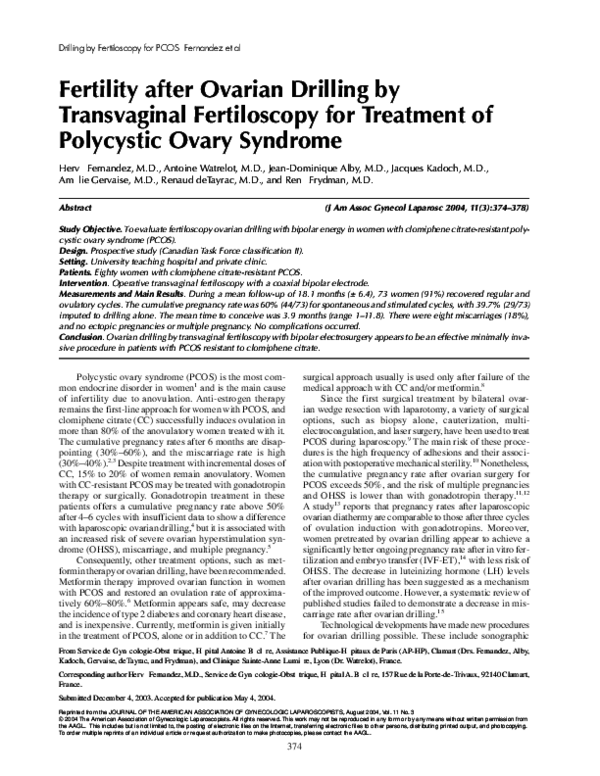 (PDF) Fertility after Ovarian Drilling by Transvaginal Fertiloscopy for ...