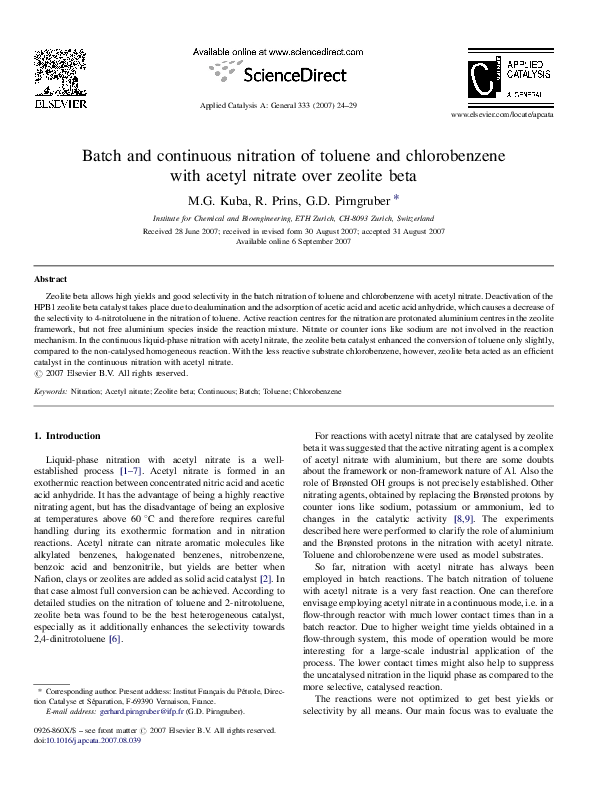 (PDF) Batch and continuous nitration of toluene and chlorobenzene with ...