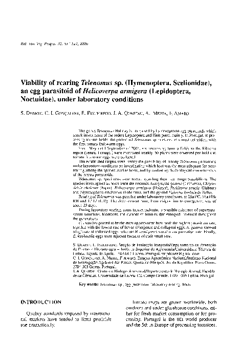 (PDF) Viability of rearing'Telenomus' sp.(Hymenoptera, Scelionidae), an ...
