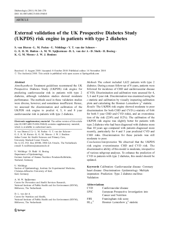 (PDF) External validation of the UK Prospective Diabetes Study (UKPDS ...