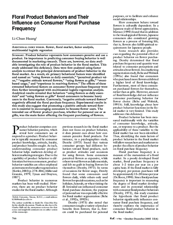 (PDF) Floral Product Behaviors and Their Infl uence on Consumer Floral ...