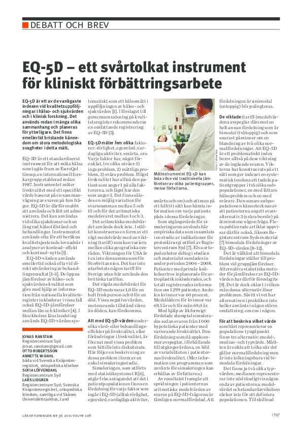 (PDF) [EQ-5D--a difficult-to-interpret tool for clinical improvement work]