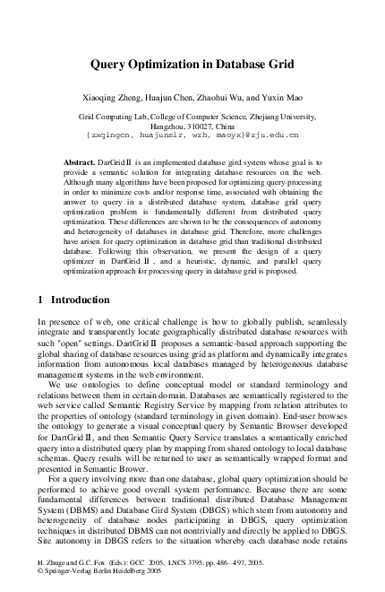 (PDF) Query Optimization in Grid Databases