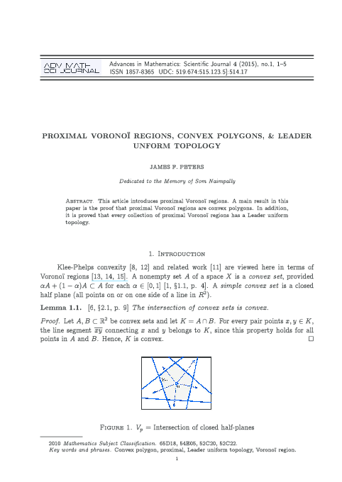 (PDF) Proximal Voronoi regions, convex polygons, & Leader uniform topology