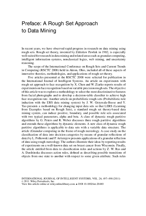 (PDF) Preface: A rough set approach to data mining