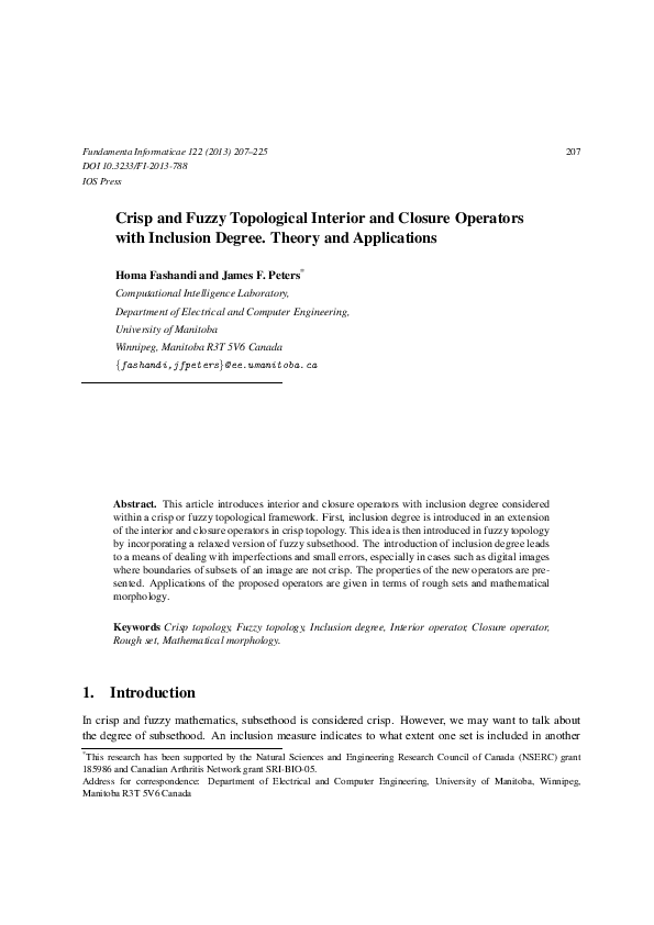 (PDF) Crisp and Fuzzy Topological Interior and Closure Operators with Inclusion Degree. Theory ...