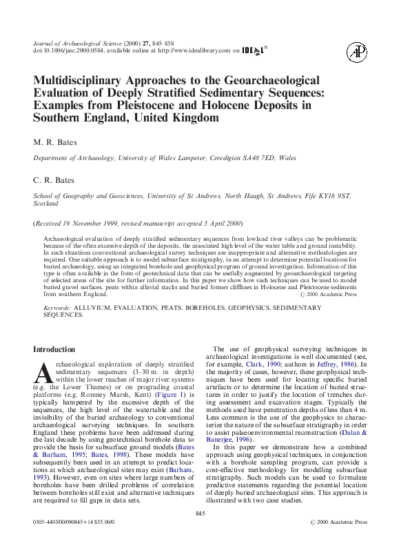 (PDF) Multidisciplinary Approaches to the Geoarchaeological Evaluation of Deeply Stratified ...