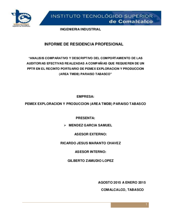 (PDF) INFORME DE RESIDENCIA PROFESIONAL " ANALISIS COMPARATIVO Y DESCRIPTIVO DEL COMPORTAMIENTO ...