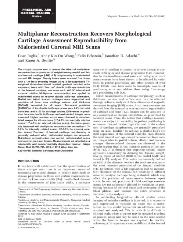 (PDF) Multiplanar reconstruction recovers morphological cartilage ...