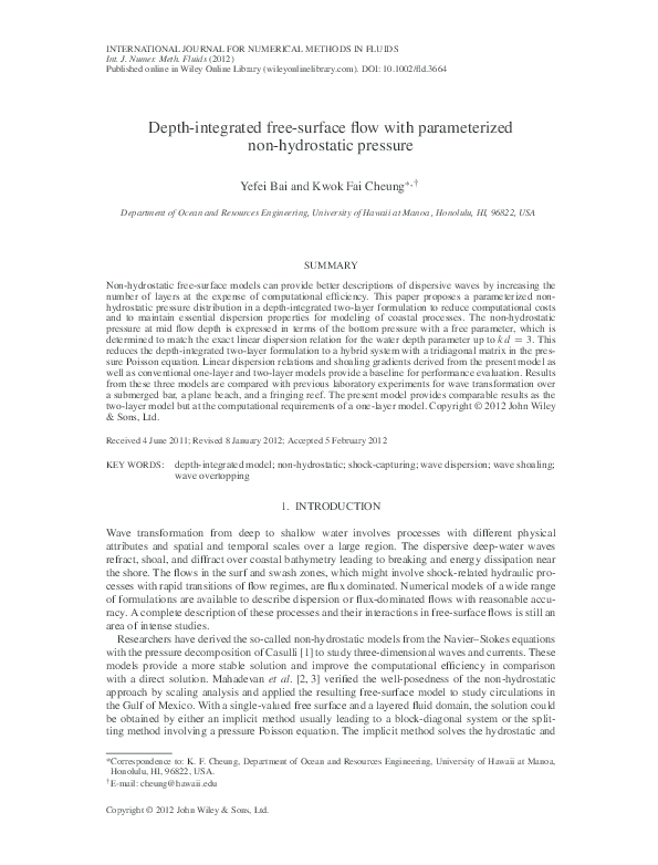 (PDF) Depth-integrated free-surface flow with parameterized non-hydrostatic pressure