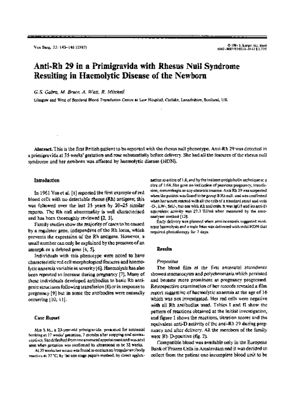 (PDF) Anti-Rh 29 in a Primigravida with Rhesus Null Syndrome Resulting ...