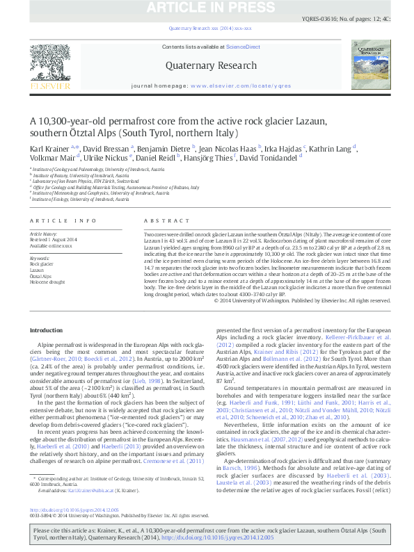 (PDF) A 10,300-year-old permafrost core from the active rock glacier ...
