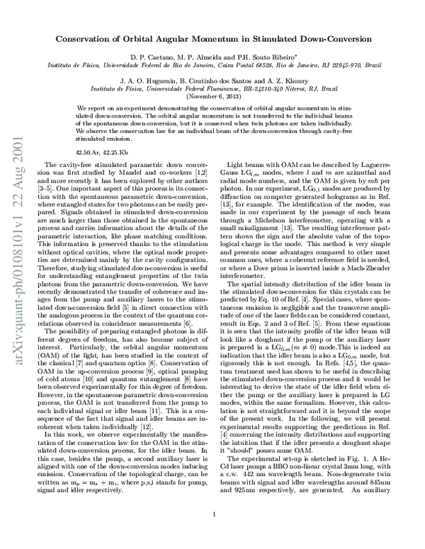 Pdf Conservation Of Orbital Angular Momentum In Stimulated Down