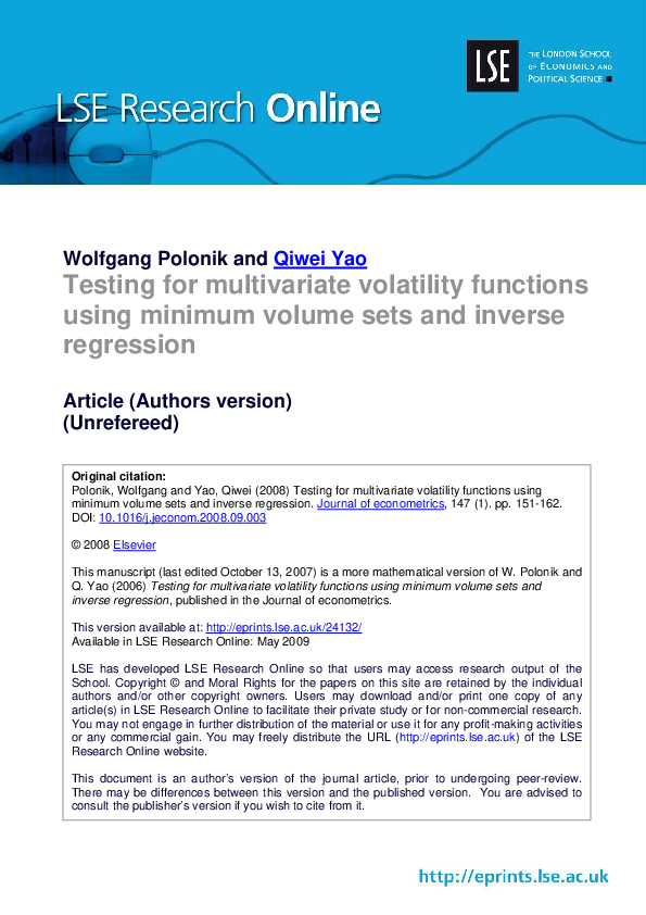 Pdf Testing For Multivariate Volatility Functions Using Minimum