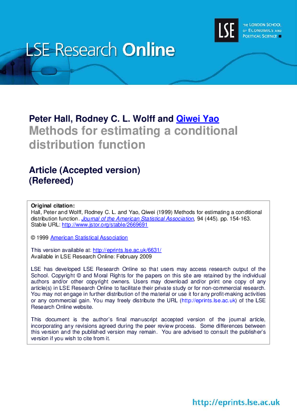 (PDF) Methods for Estimating a Conditional Distribution Function