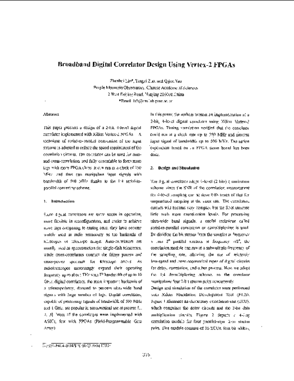 (PDF) Broadband digital correlator design using vertex-2 FPGAs | Qiwei Yao - Academia.edu