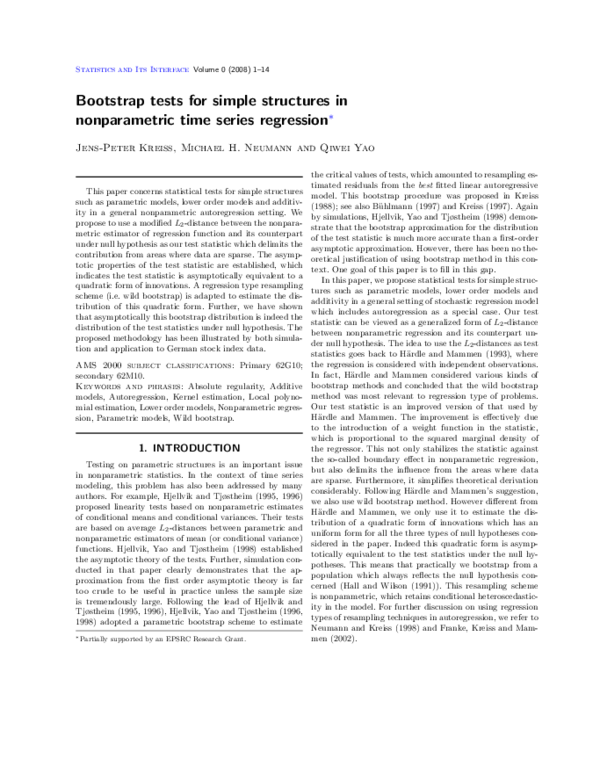 Pdf Bootstrap Tests For Simple Structures In Nonparametric Time