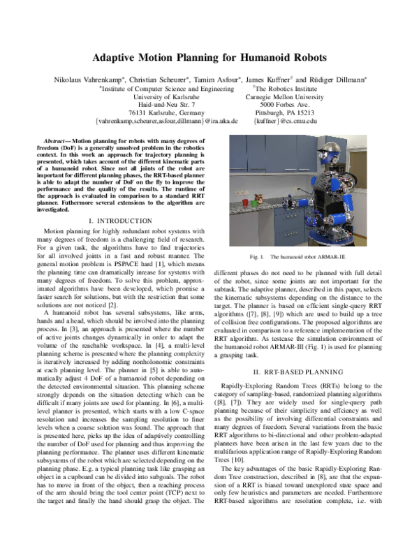 (PDF) Adaptive motion planning for humanoid robots