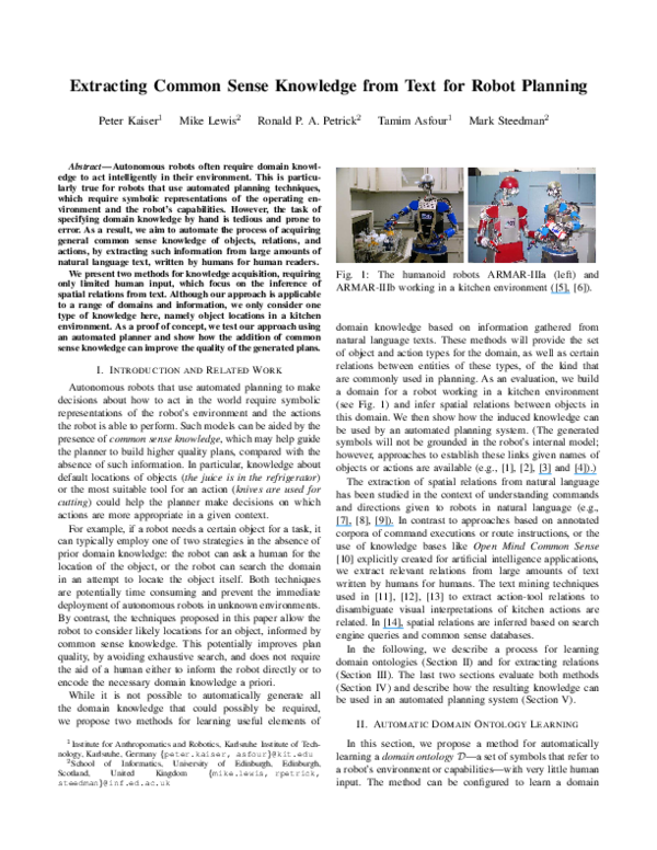 (PDF) Extracting common sense knowledge from text for robot planning