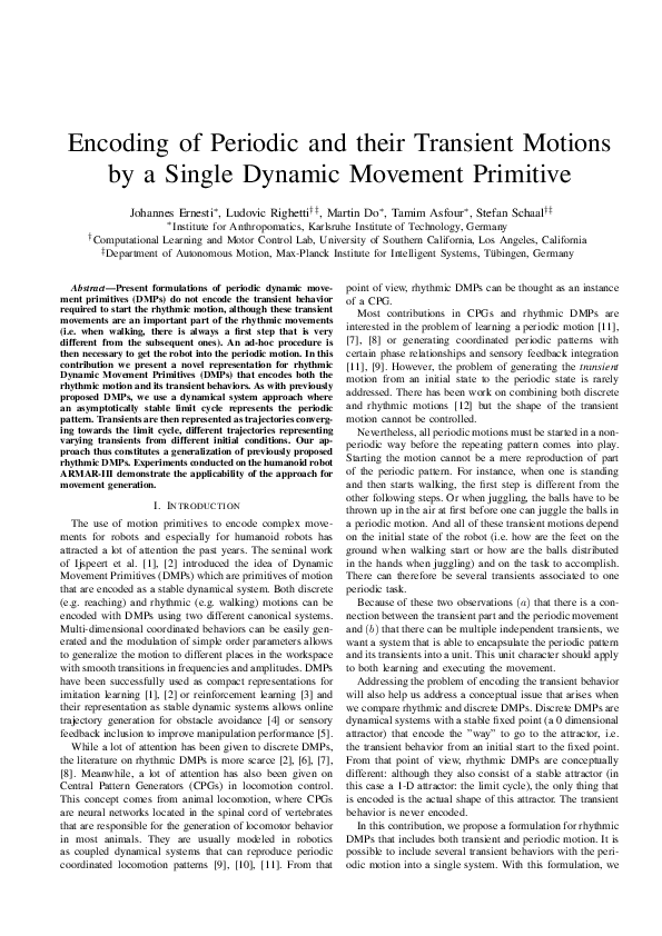 (PDF) Encoding of periodic and their transient motions by a single ...
