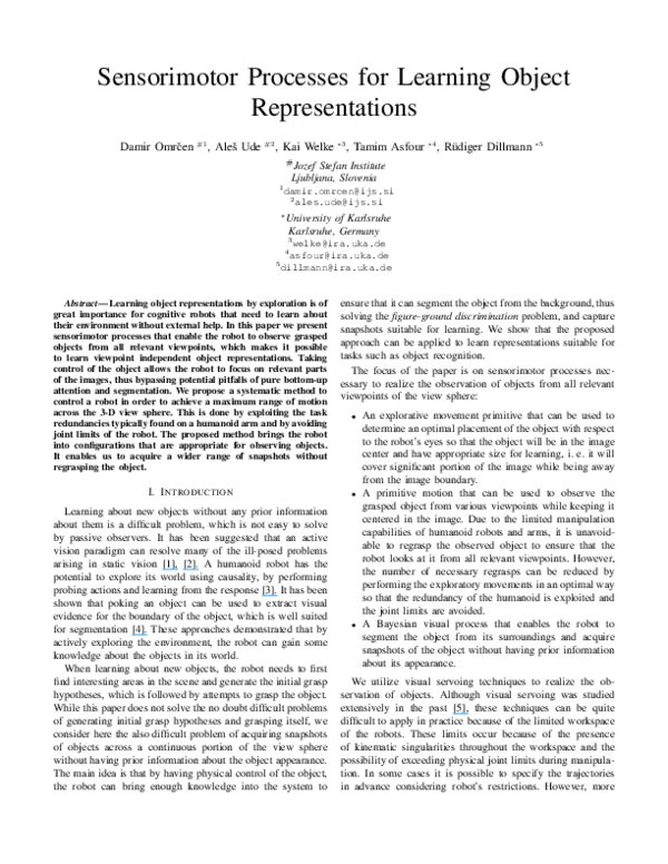 (PDF) Sensorimotor processes for learning object representations