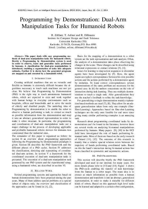 (PDF) Programming by demonstration: Dual-arm manipulation tasks for ...