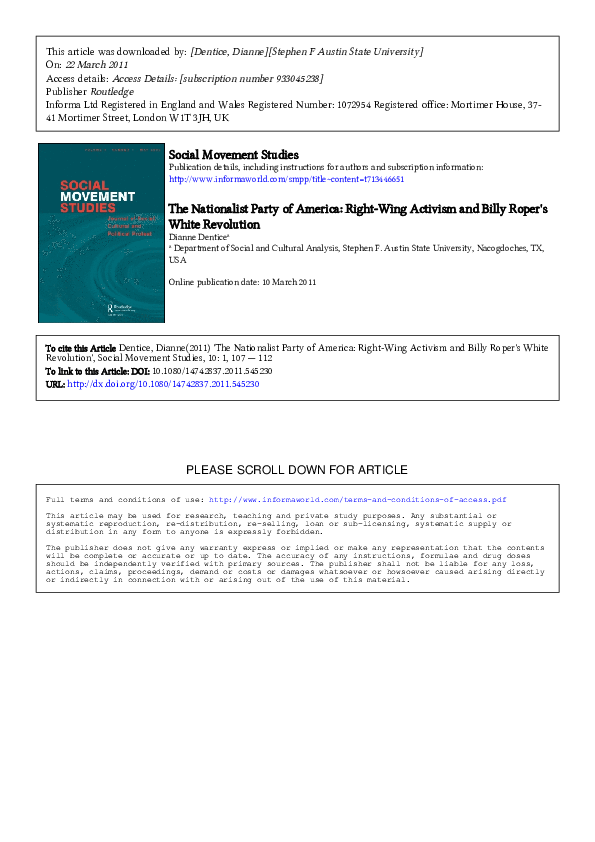 (PDF) The Nationalist Party of America: Right-Wing Activism and Billy ...