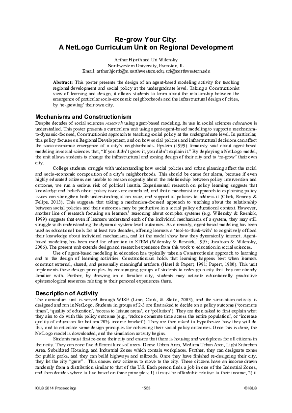 (PDF) Re-grow Your City: A NetLogo Curriculum Unit on Regional ...